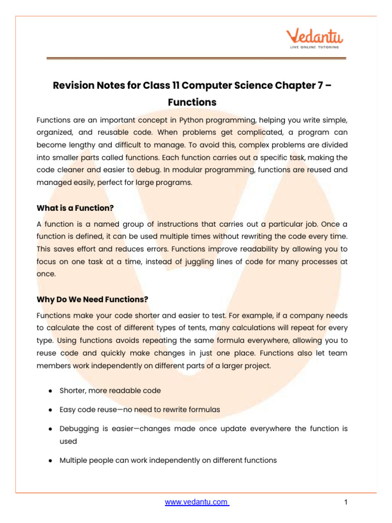 Revision Notes Class 11 Computer Science Chapter 7 2025-26 Free PDF ...