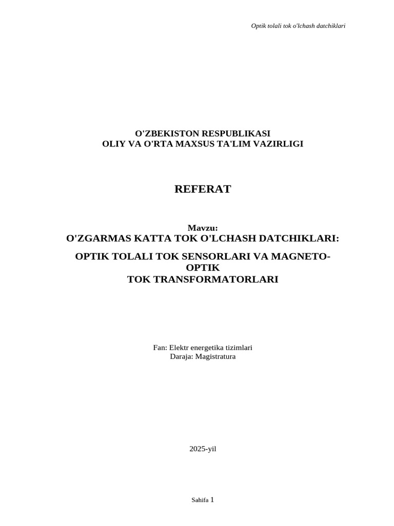 Optik Tolali Tok Sensorlari Referat-1 | PDF
