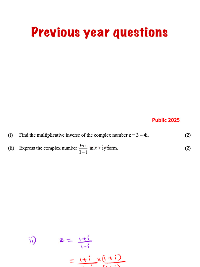 Complex Numbers and Quadratic Equations PYQ 2024-25 Previous Years ...