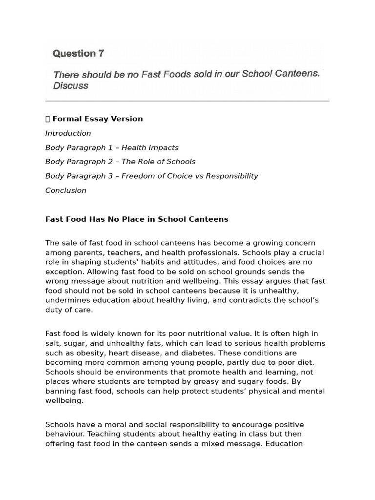 Fast Food in Schools - Formal Essay Vs Persuasive Speech | PDF ...