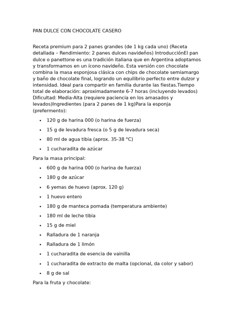 Pan Dulce Con Chocolate Casero | PDF | Panes | Chocolate