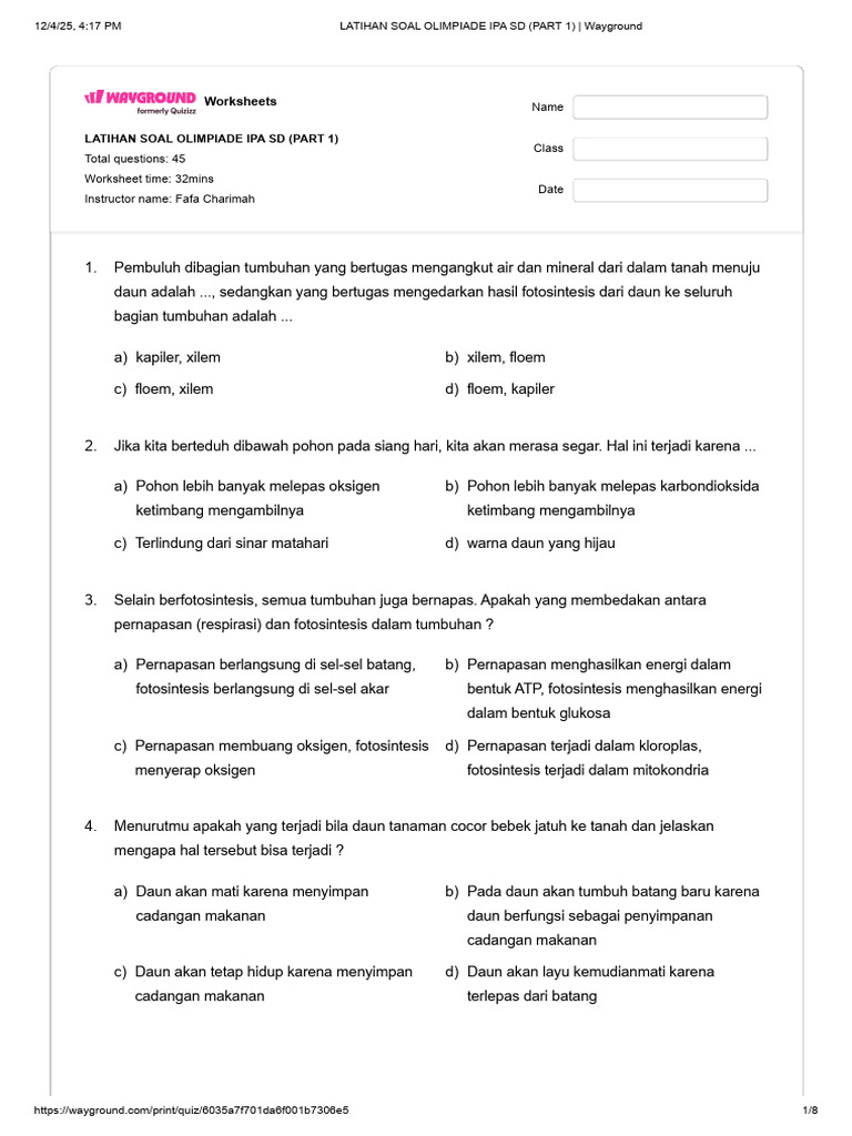 Soal Olimpiade IPA SD Part 1 | PDF