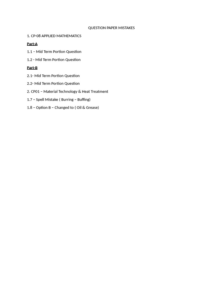 Question Paper Mistakes | PDF