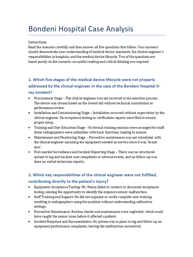 Bondeni Hospital Case Analysis-1 | PDF | Medical Device | Regulatory ...