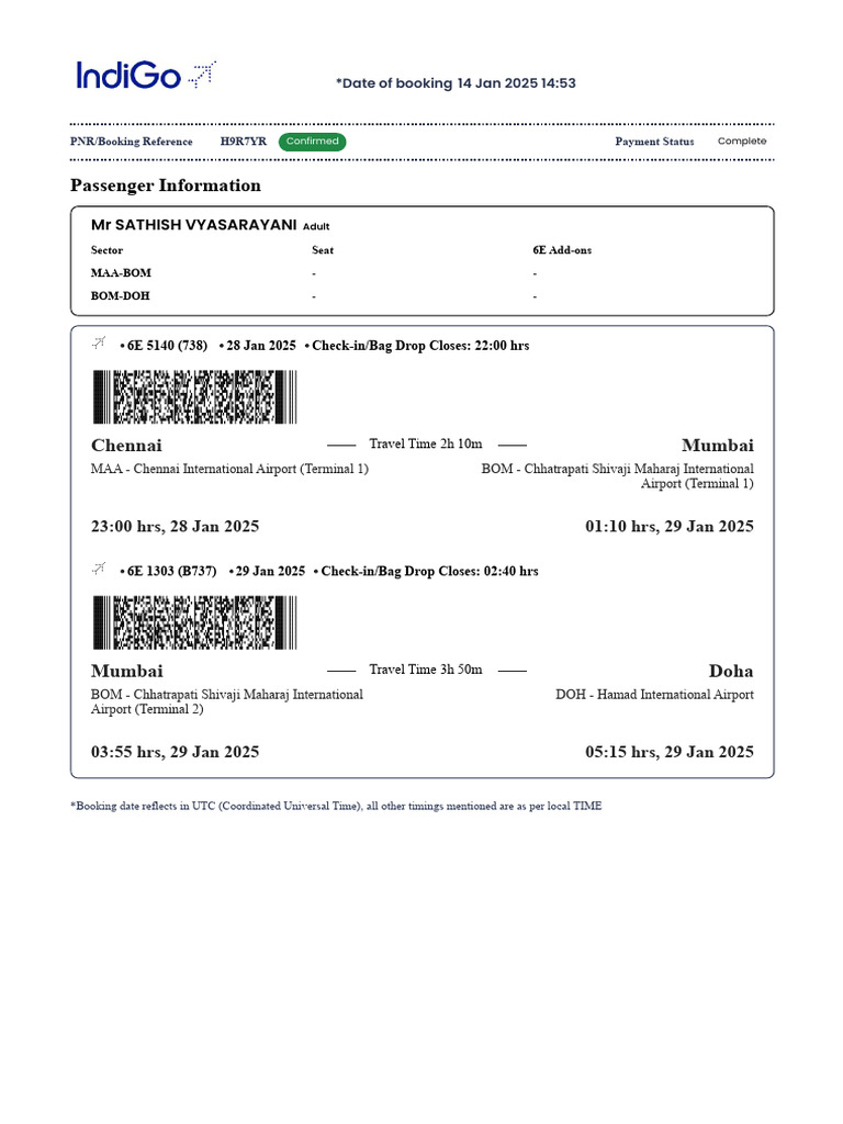 Itinerary Indigo | PDF