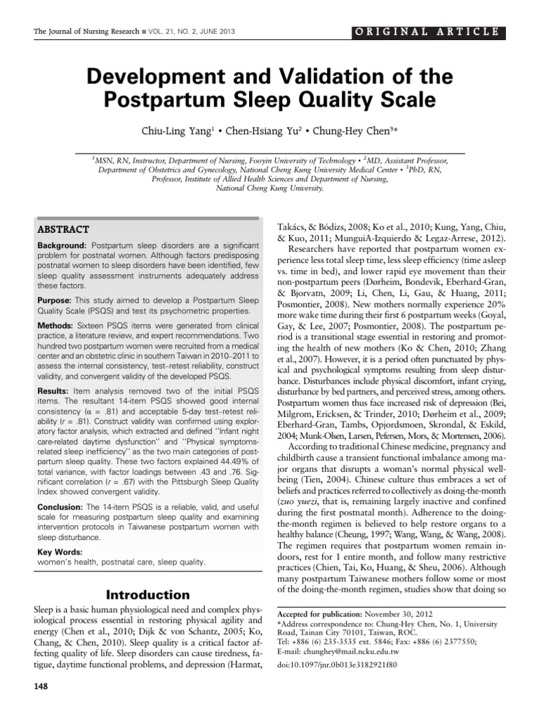 Development and Validation of the Postpartum Sleep.10 | PDF ...