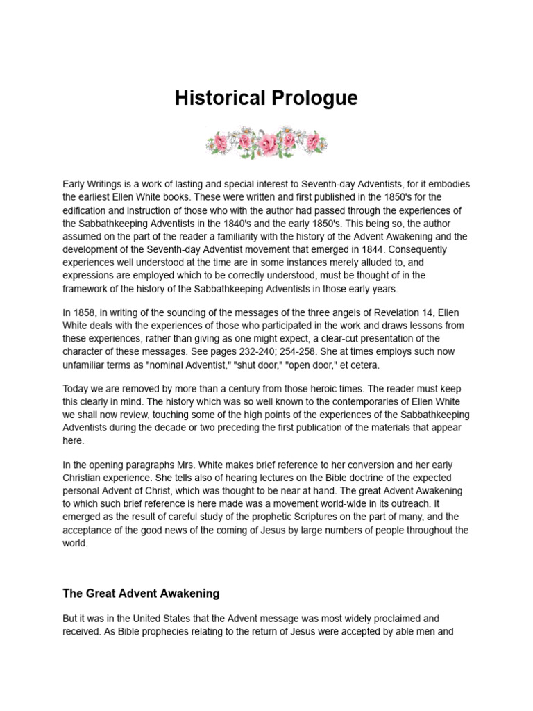 Historical Prologue of Early Writings | PDF | Jesus | Prophecy