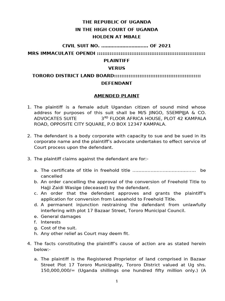 Uganda High Court Land Dispute Case | PDF | Civil Law (Common Law ...