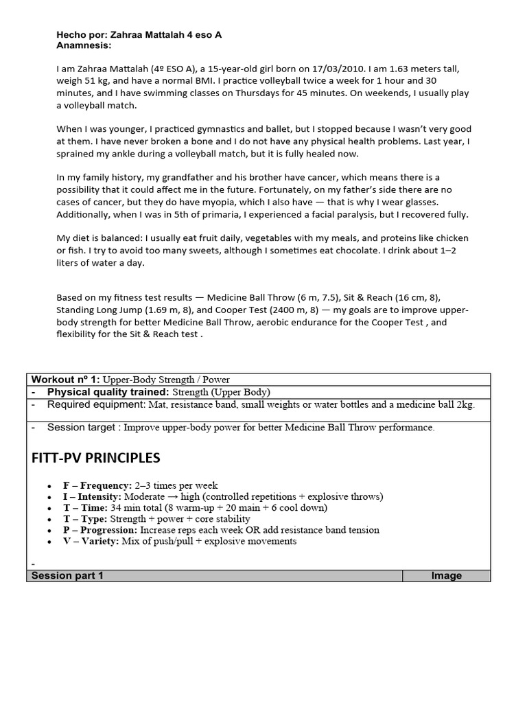 Ficha sesión (trbajo E.F) de Zahraa mattal 4A | PDF | Physical Exercise