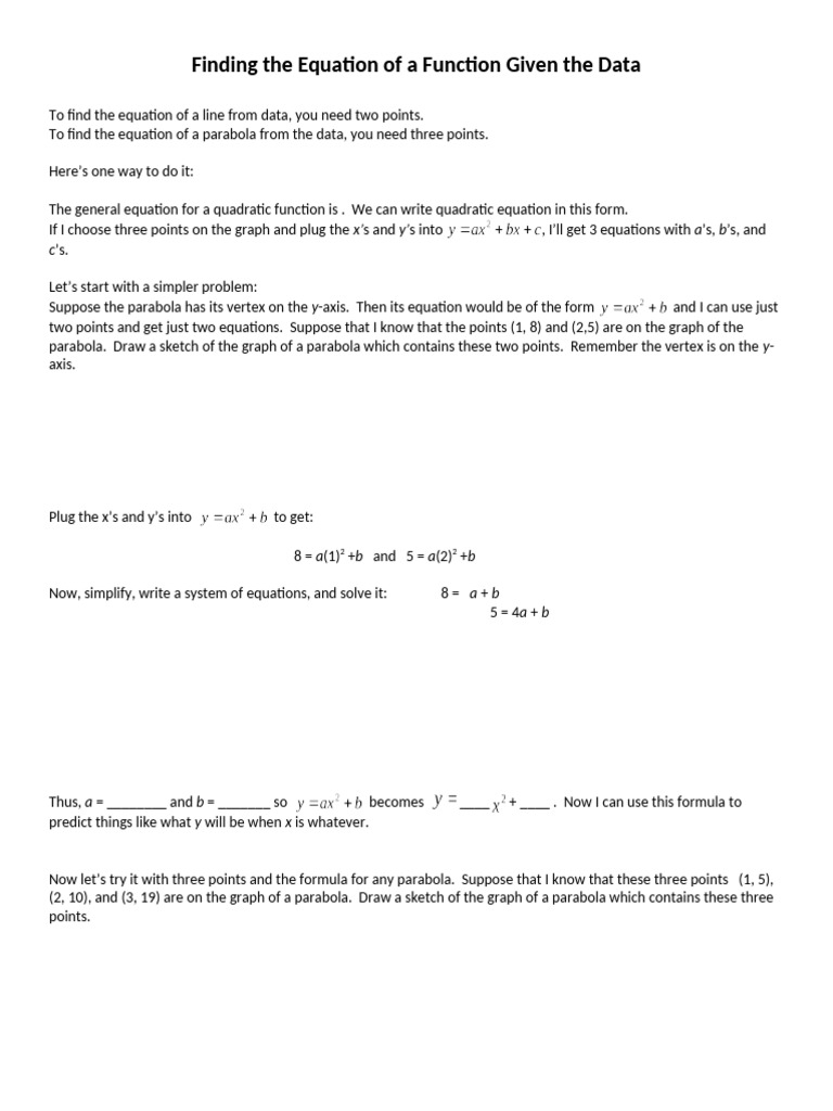 Finding the Equation of a Function Given the Data | PDF