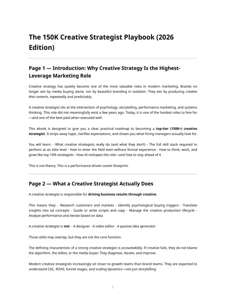Creative Strategist Playbook 2026 Guide | PDF | Intelligence (AI ...