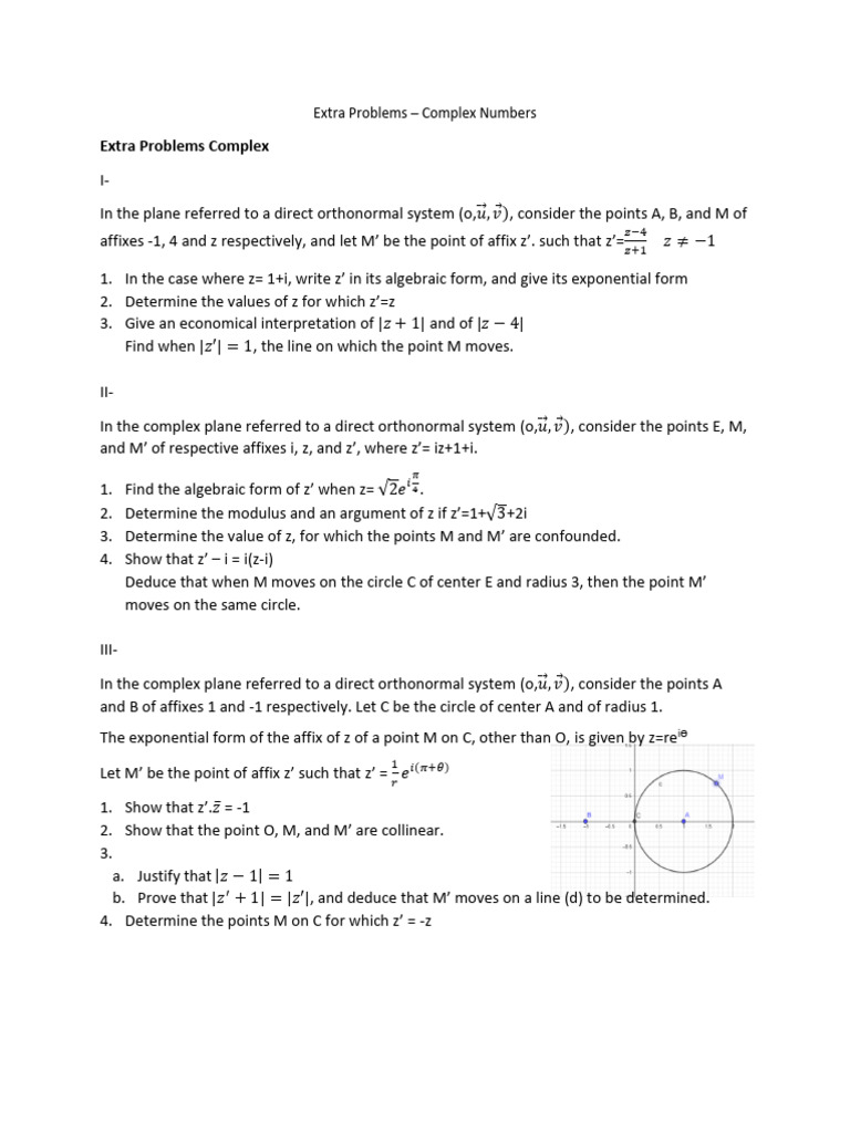 Extra Problems - Complex Numbers | PDF | Circle | Complex Number