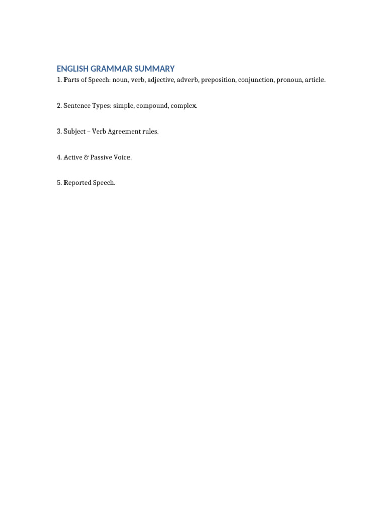 English Grammar Summary | PDF