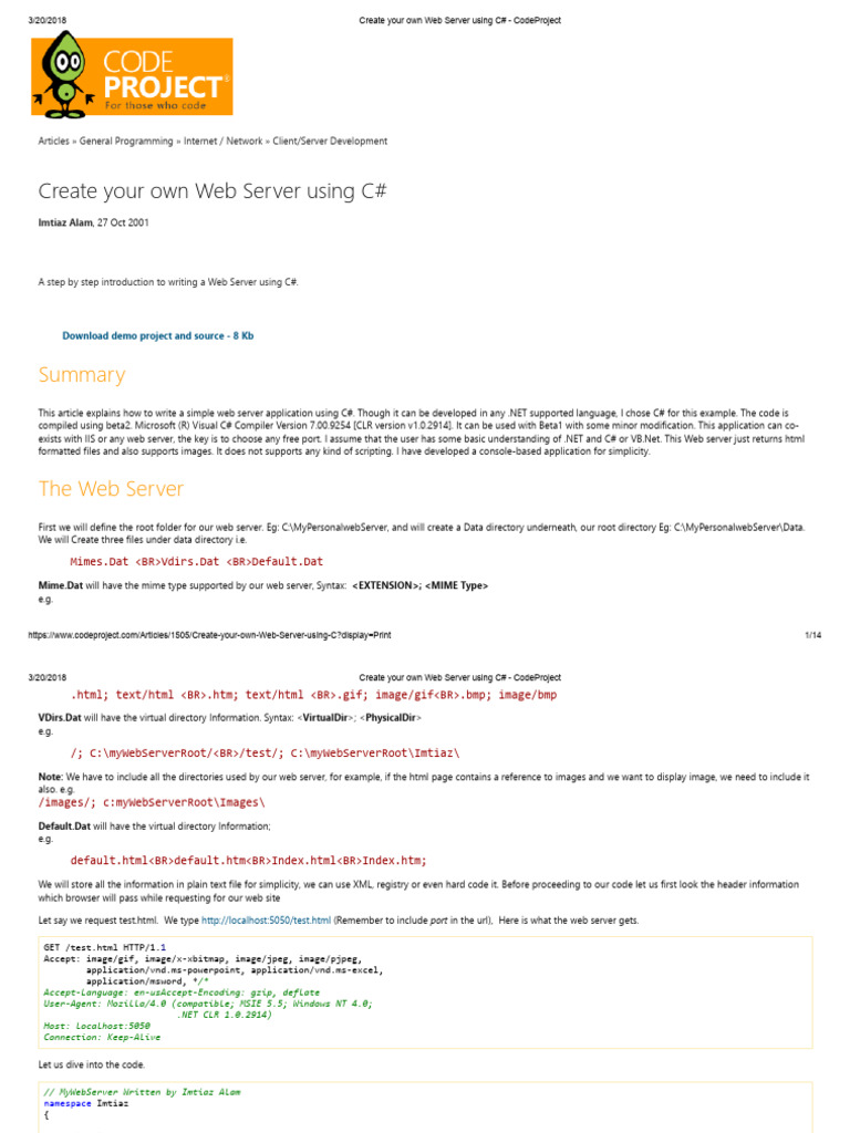 Create Your Own Web Server Using C# - CodeProject | PDF | Filename ...