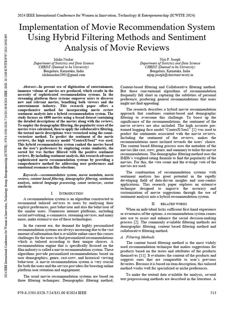 Implementation of Movie Recommendation System Using Hybrid Filtering ...