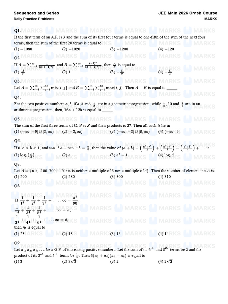 JEE Main 2026: Sequences and Series Problems | PDF | Discrete ...