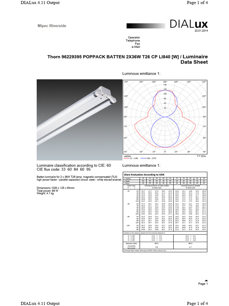 Thorn POPPACK Batten Luminaire Data | PDF | Light | Lighting