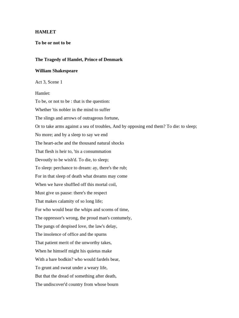 HAMLET to Be or Not to Be | PDF