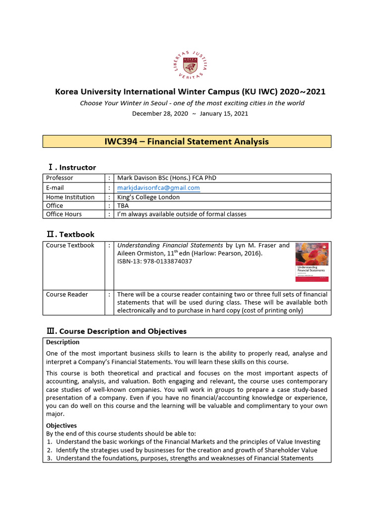 Financial Statement Analysis Course in Seoul | PDF | Equity (Finance ...