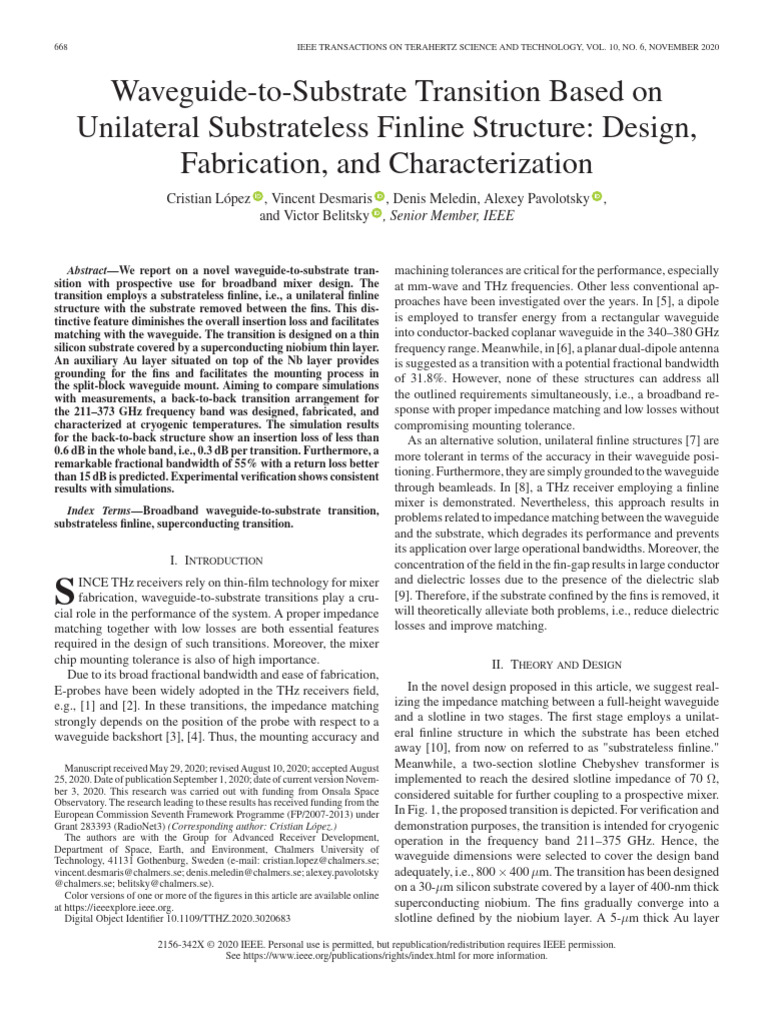 Waveguide-To-Substrate Transition Based On Unilateral Substrateless ...