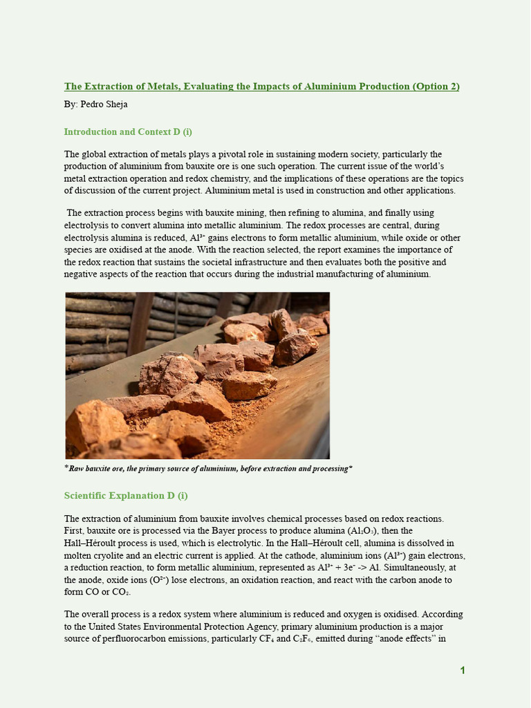 Impacts of Aluminium Production Process | PDF | Redox | Aluminium