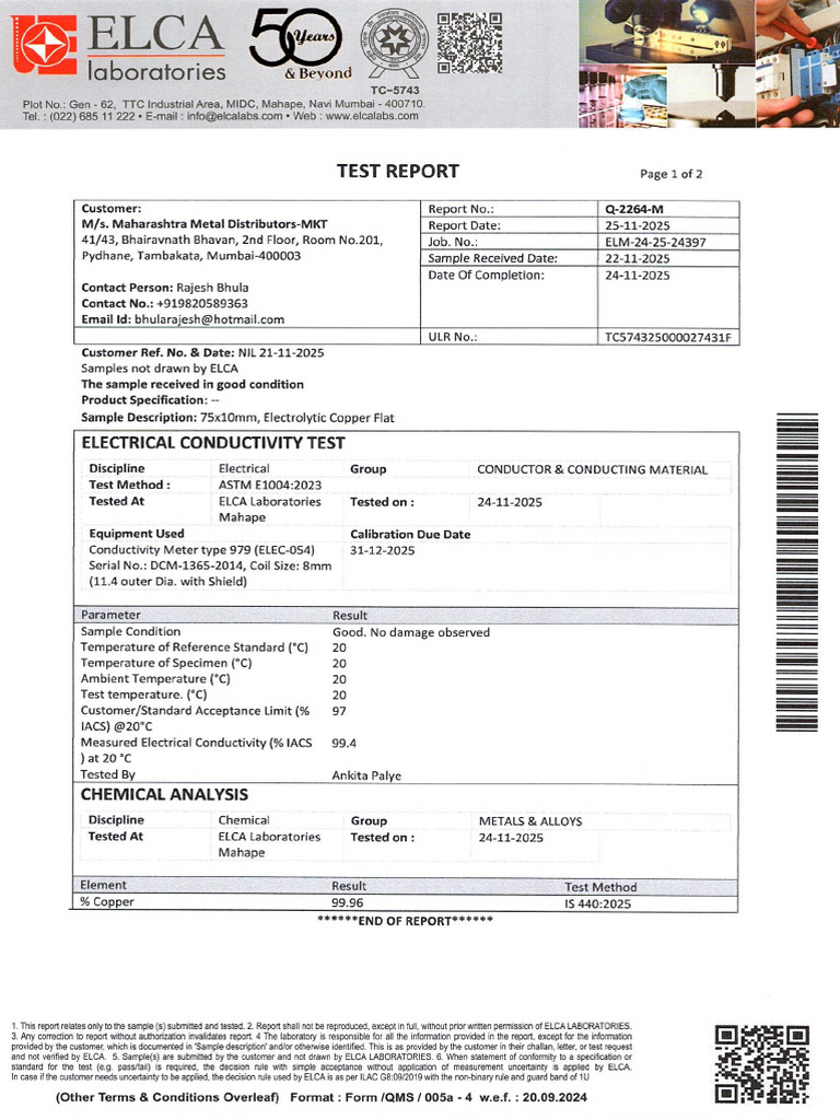 CU Flat NABL Test Report | PDF