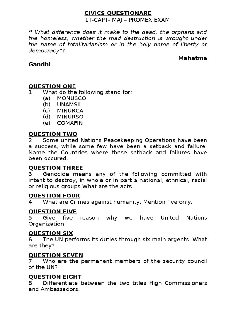 Civcs Qns | PDF | United Nations | International Relations