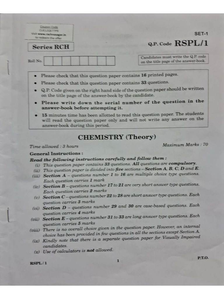 RSPL 1 Chemistry Class XII | PDF
