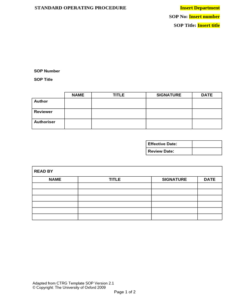 SOP Number SOP Title: Adapted From CTRG Template SOP Version 2.1 | PDF