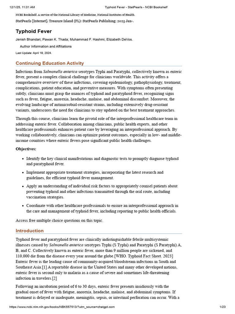 Comprehensive Guide to Typhoid Fever | PDF | Salmonella | Antimicrobial ...
