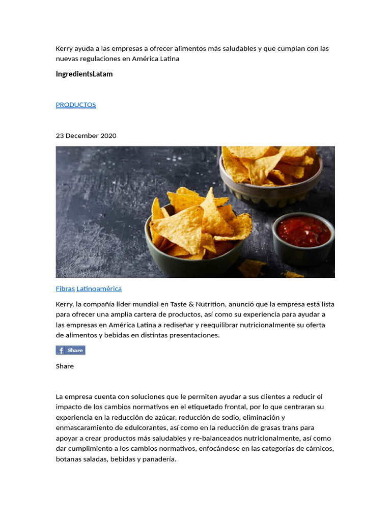 Kerry Ayuda a Las Empresas a Ofrecer Alimentos Más | PDF | Obesidad ...