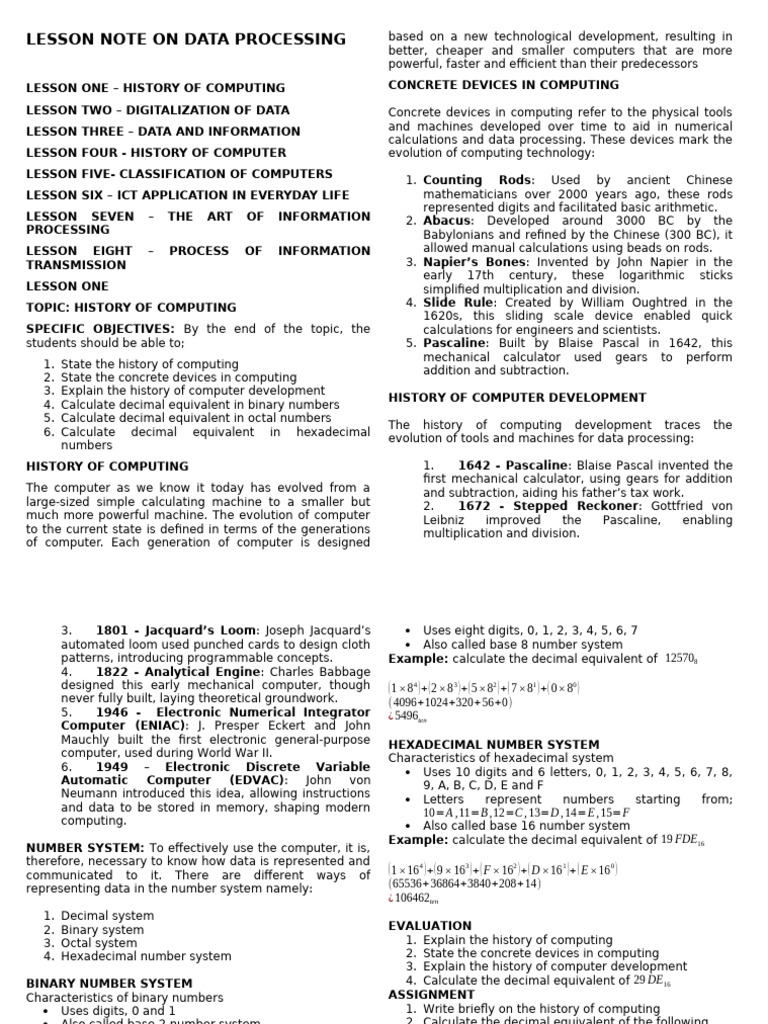 1st term data processing E-note ss1 | PDF | Educational Technology ...