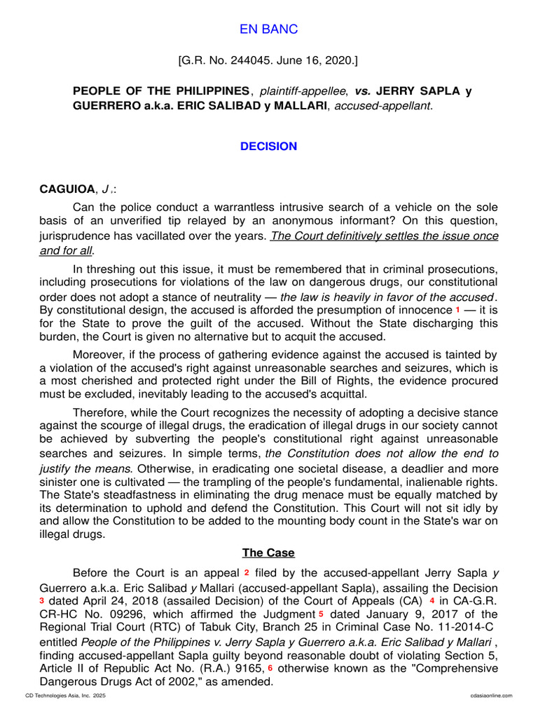 19. People v. Sapla y Guerrero | PDF | Search And Seizure | Probable Cause