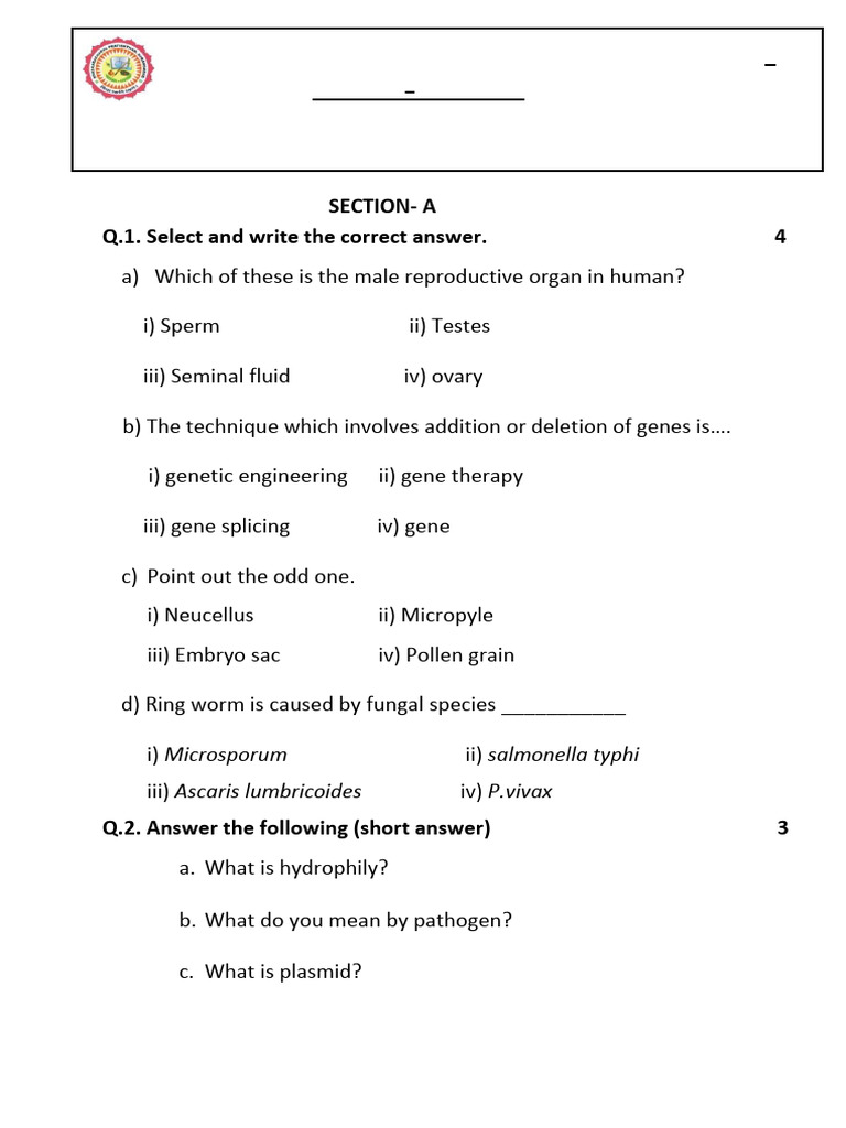 Biology Unit Test Questions 2025-2026 | PDF | Biology | Health Sciences