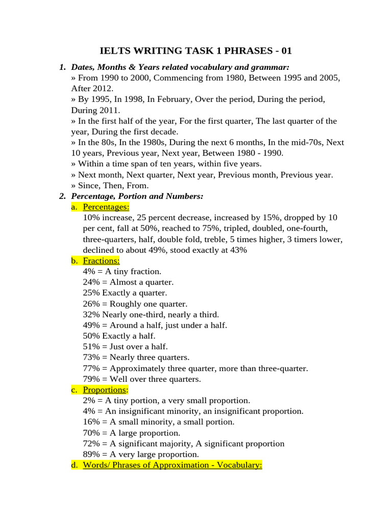 IELTS Writing Task 1 Essential Phrases | PDF