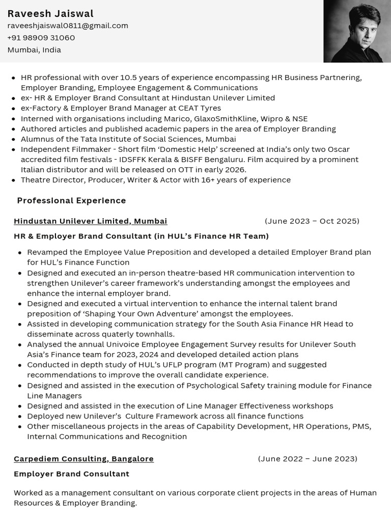 Raveesh Jaiswal CV | PDF | Business Economics | Business