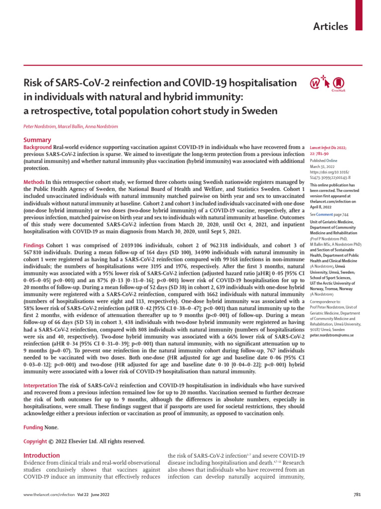 Risk-of-SARS-CoV-2-reinfection-and-COVID-19-hospit | PDF | Cohort Study ...
