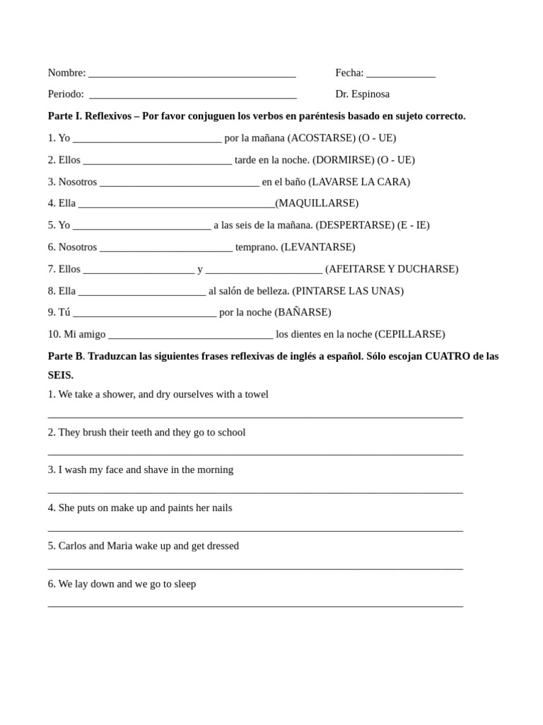 Reflexive, Affirmative and Negative Tu Command Test | PDF