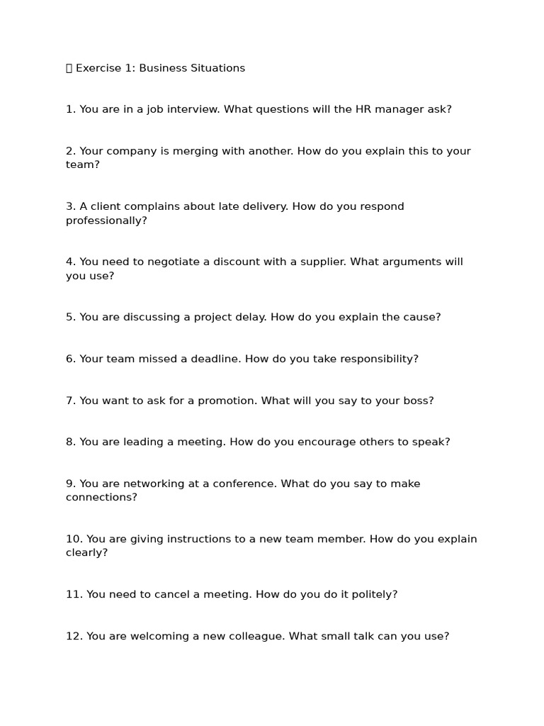 Business English_Speaking Exercises | PDF