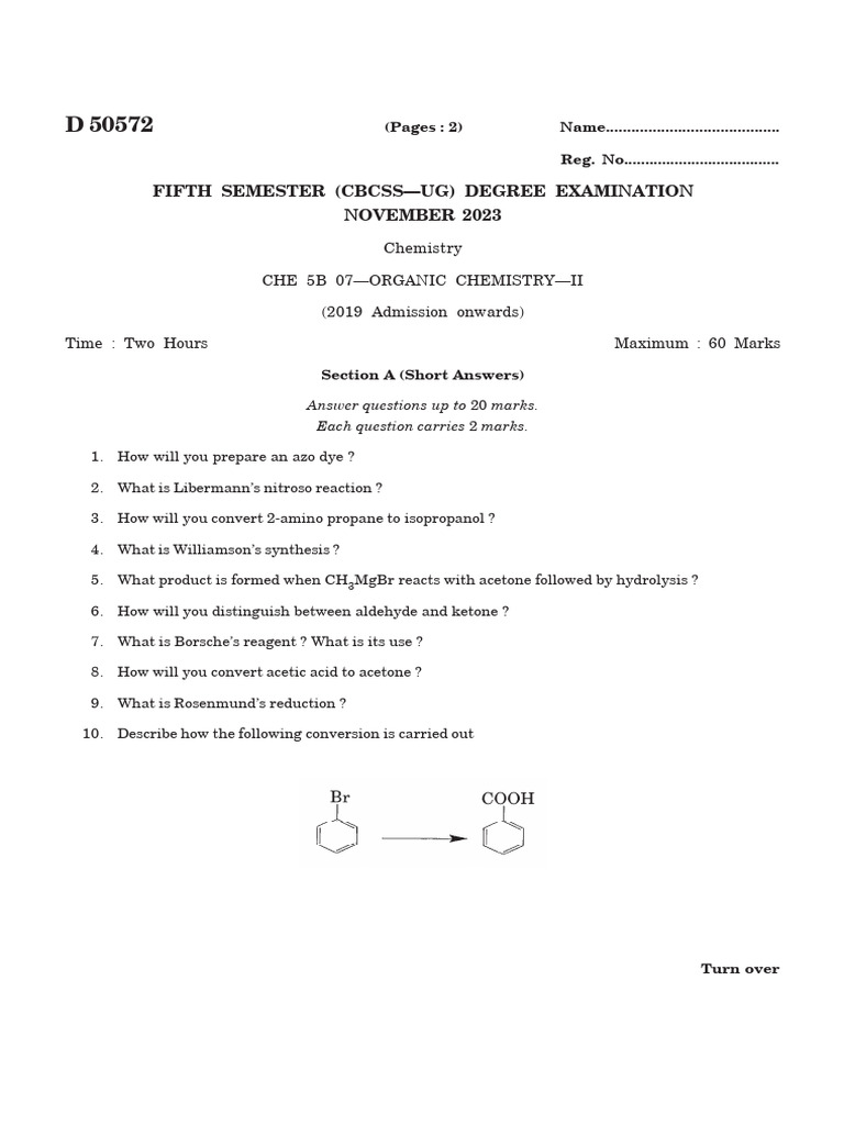 Organic Chemistry II Exam Questions | PDF | Chemical Substances ...