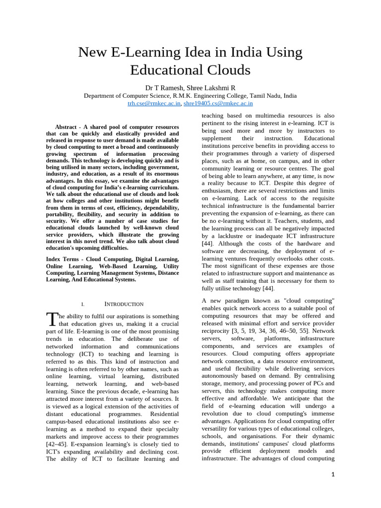 New E-Learning Idea in India Using Educational Clouds | PDF ...