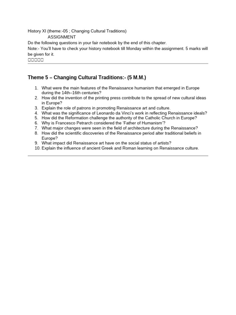 History XI (Theme--05 ; Changing Cultural Traditions) | PDF