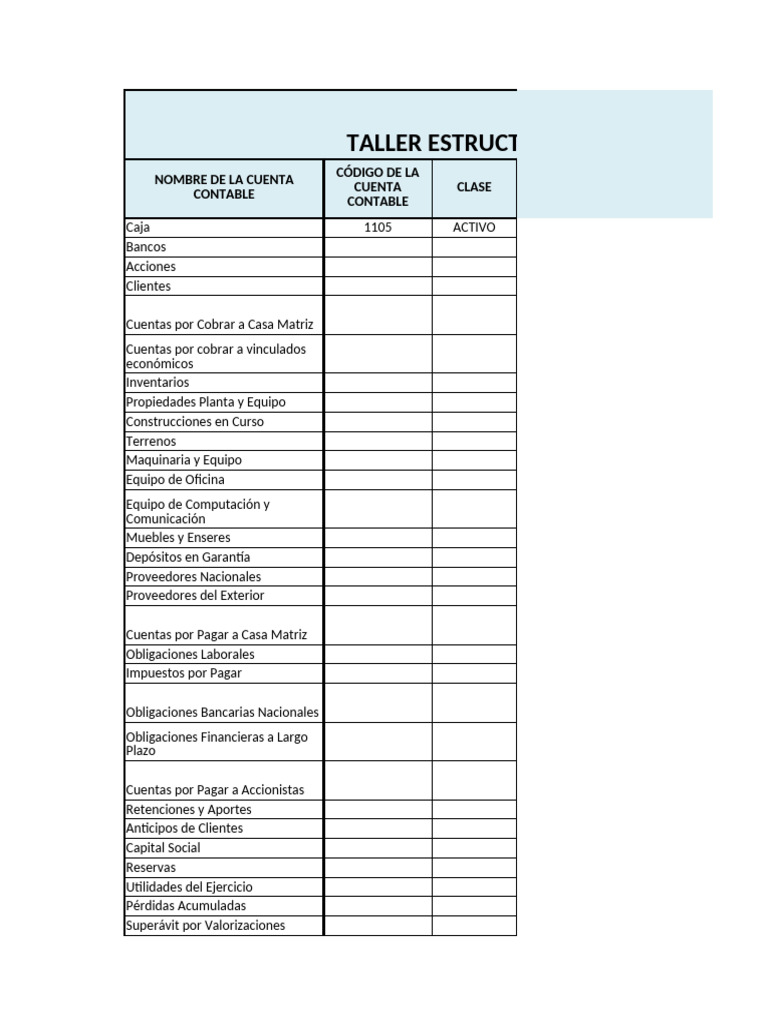 Taller Código de Cuentas Contables para Desarrollo | PDF