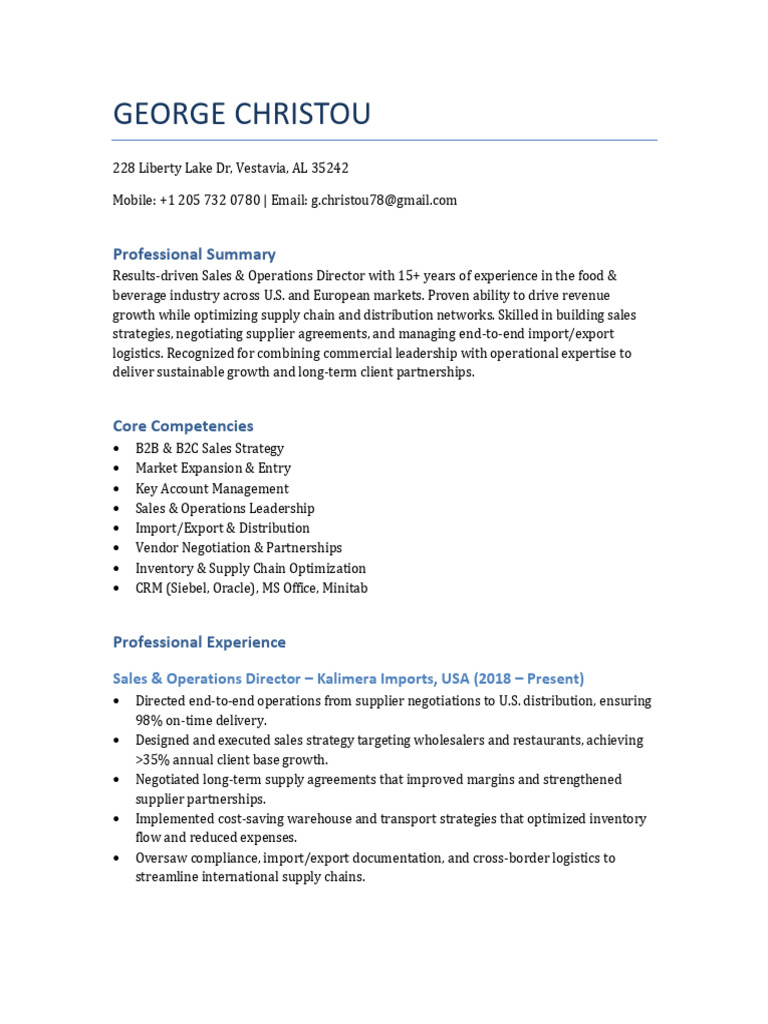 George Christou Resume 2025 | PDF | Logistics | Customer Relationship ...