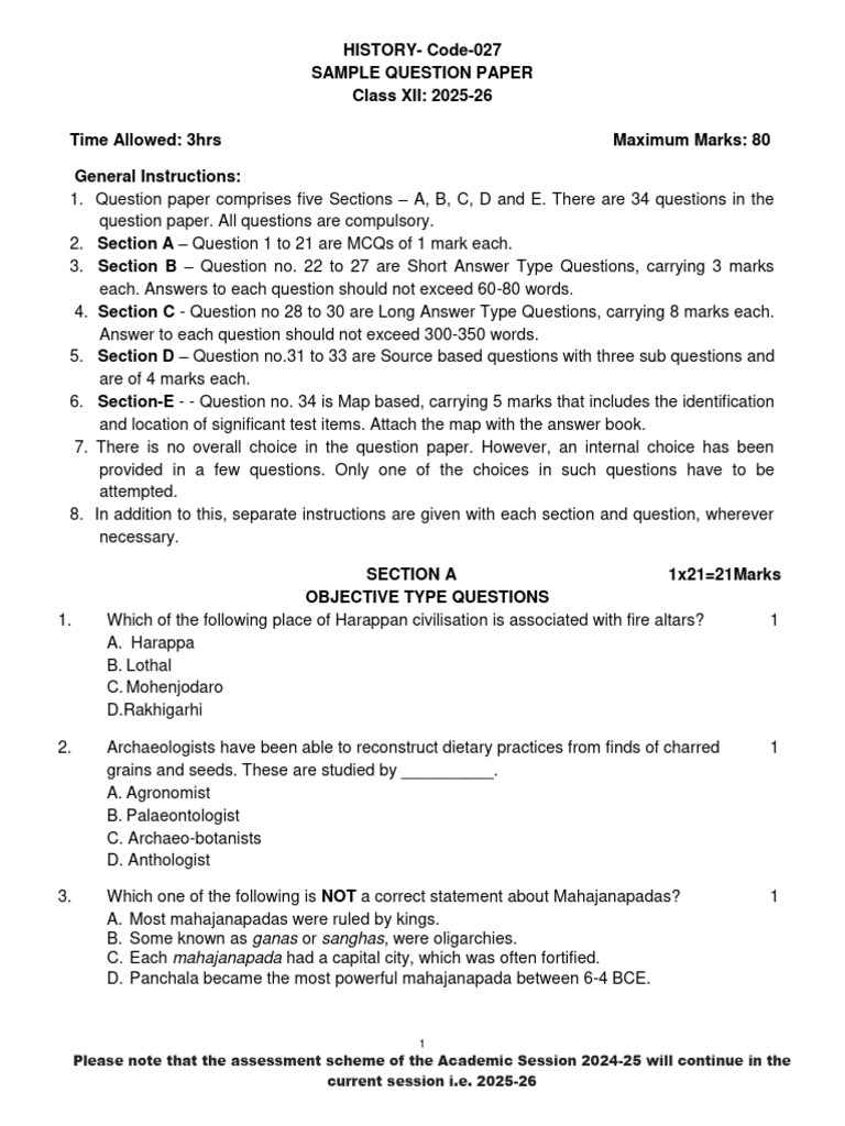Class XII History Sample Paper 2025-26 | PDF | Tantra | Indian Religions
