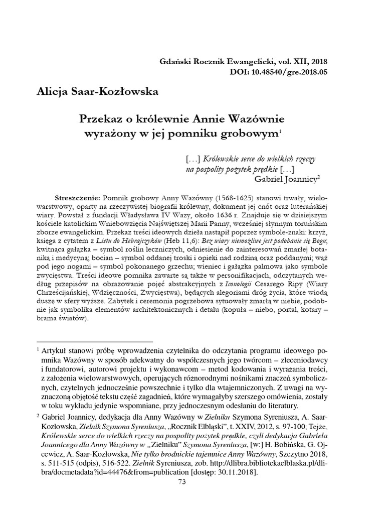 GRE 2018 05 SAAR-KOZLOWSKA a Przekaz o Krolewnie Annie Wazownie | PDF