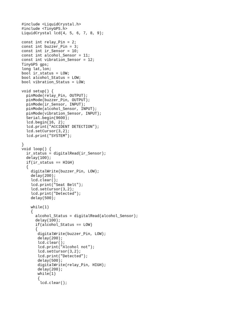 Car Accident Detection Arduino Code | PDF | Computer Programming ...