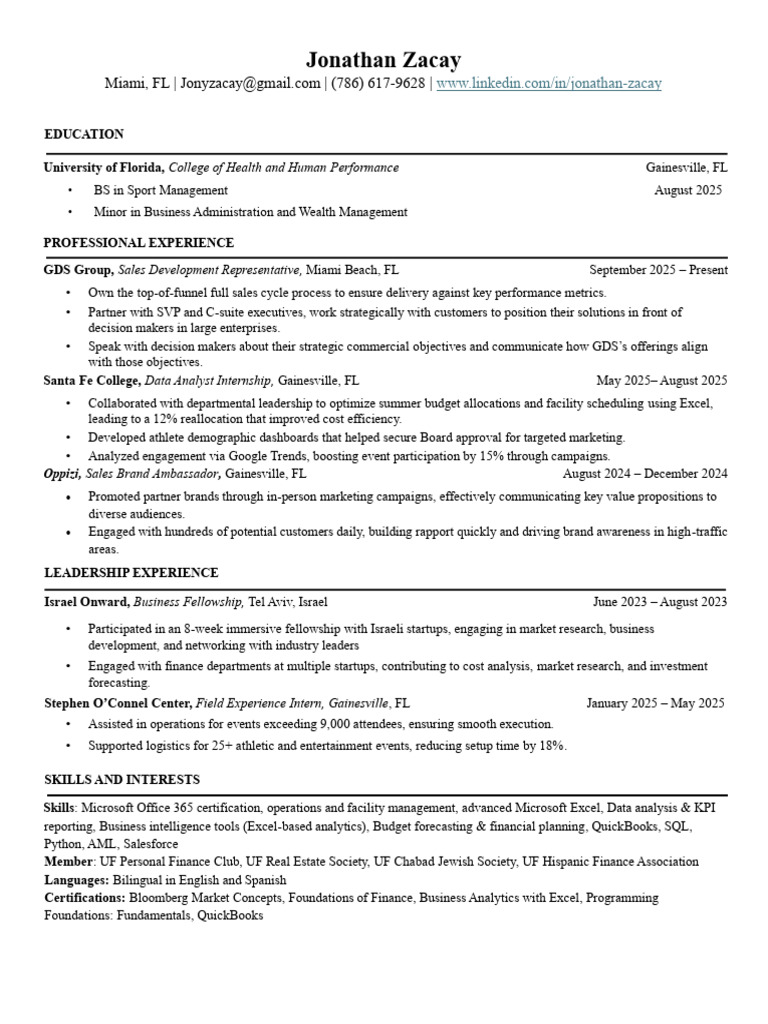 Jonathan Zacay Resume. | PDF | Analytics | Business