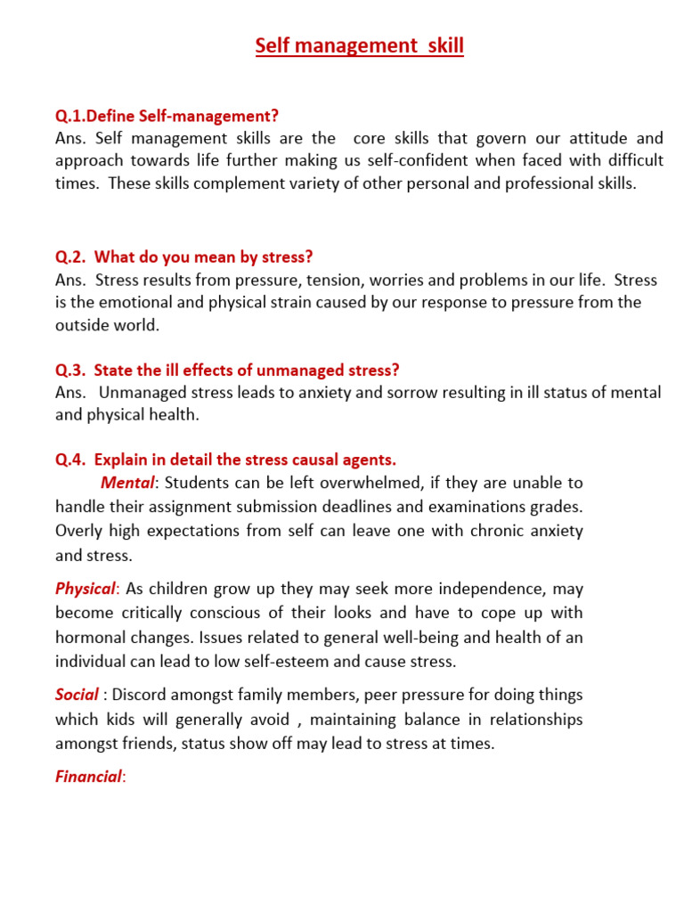 Class X Self Management Skill | PDF | Stress (Biology) | Mind