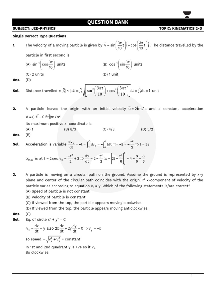 JEE Physics Kinematics Question Bank | PDF | Acceleration | Velocity